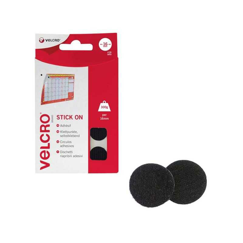 VELCRO Brand Stick On Coins 16mm x 16 Sets Black - HiC Stornoway