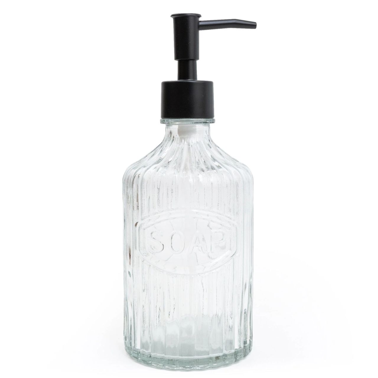CL Glass Soap Dispenser Riged Lines Clear - HiC Stornoway